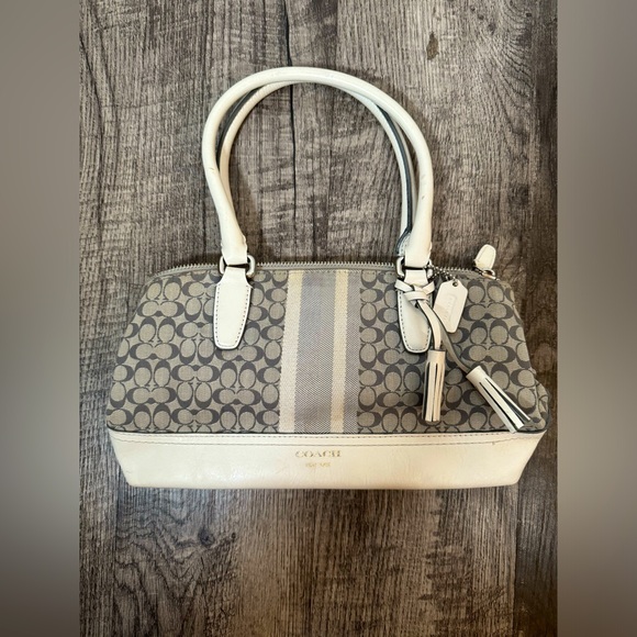 Coach | Bags | Coach Mini Handbag Purse White And Grey Tote Tassel Mini ...